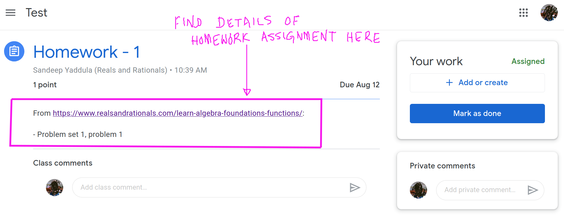 Homework instructions
